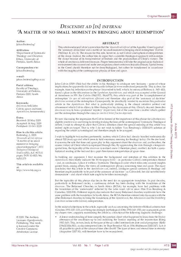 (PDF) Descendit ad [in] inferna : ‘A matter of no small moment in ...