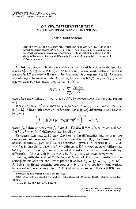 (PDF) On the Differentiability of Lipschitz-Besov Functions