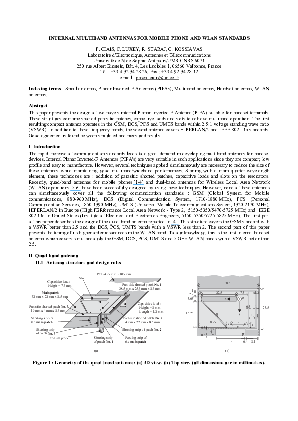 (PDF) Built-In Multiband Antennas for Mobile Phone and WLAN Standards