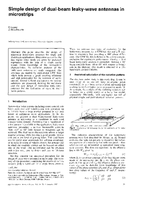 (PDF) Simple design of dual-beam leaky-wave antennas in microstrips