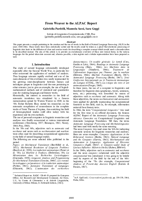 (PDF) From Weaver to the ALPAC Report | Manuela Sassi - Academia.edu