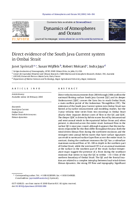 (PDF) Direct evidence of the South Java Current system in Ombai Strait