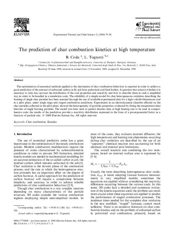 (PDF) The prediction of char combustion kinetics at high temperature