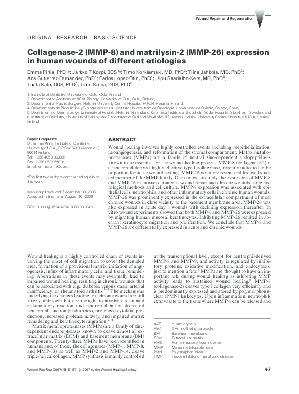 (PDF) Collagenase-2 (MMP-8) and matrilysin-2 (MMP-26) expression in ...