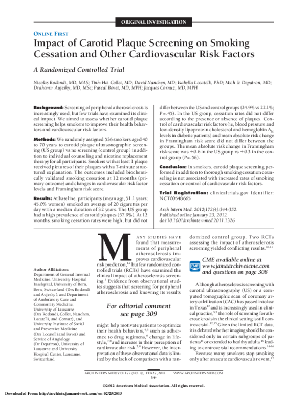 (PDF) The Impact of CAROtid plaque Screening on Smoking (CAROSS ...
