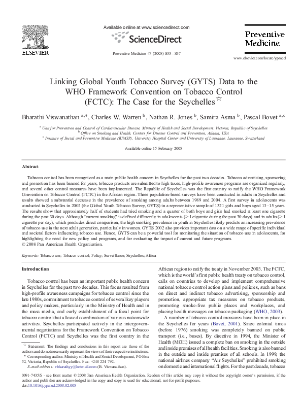 (PDF) Linking Global Youth Tobacco Survey (GYTS) Data to the WHO ...