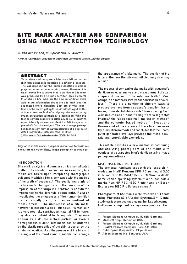 (PDF) Bite mark analysis and comparison using image perception technology