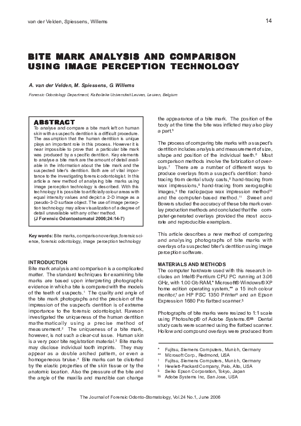 (PDF) Bite mark analysis and comparison using image perception technology