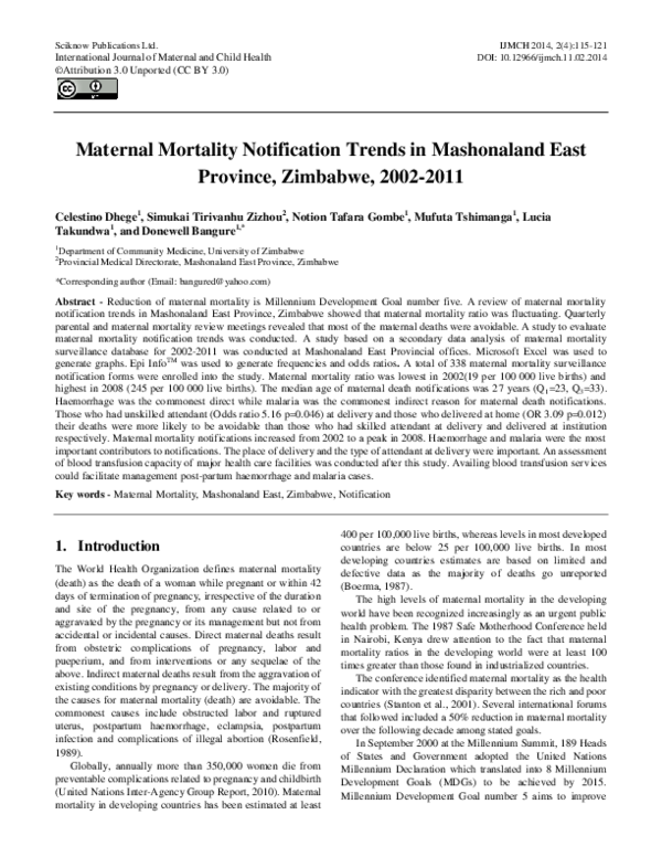 (PDF) Maternal Mortality Notification Trends in Mashonaland East ...