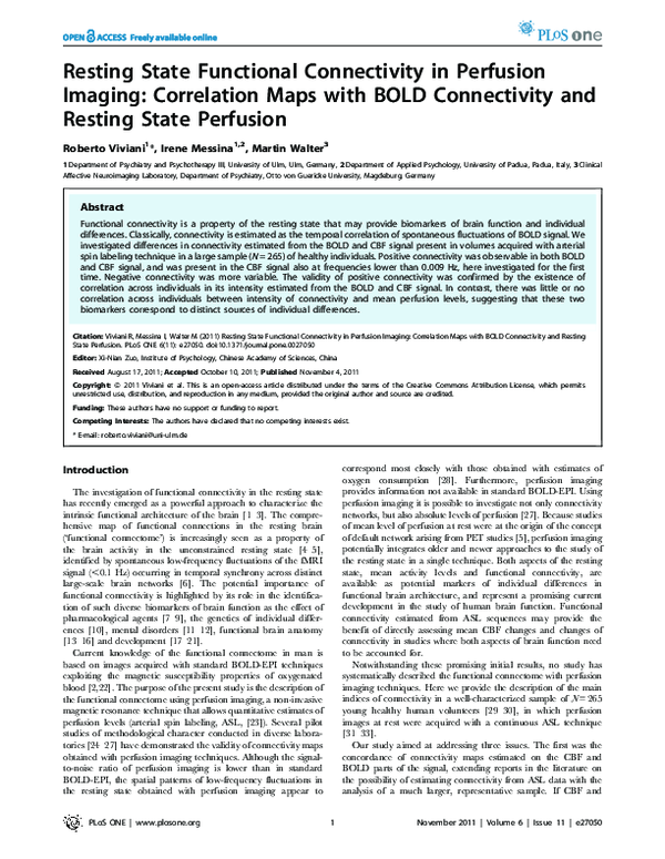 Pdf Resting State Functional Connectivity In Perfusion Imaging Correlation Maps With Bold