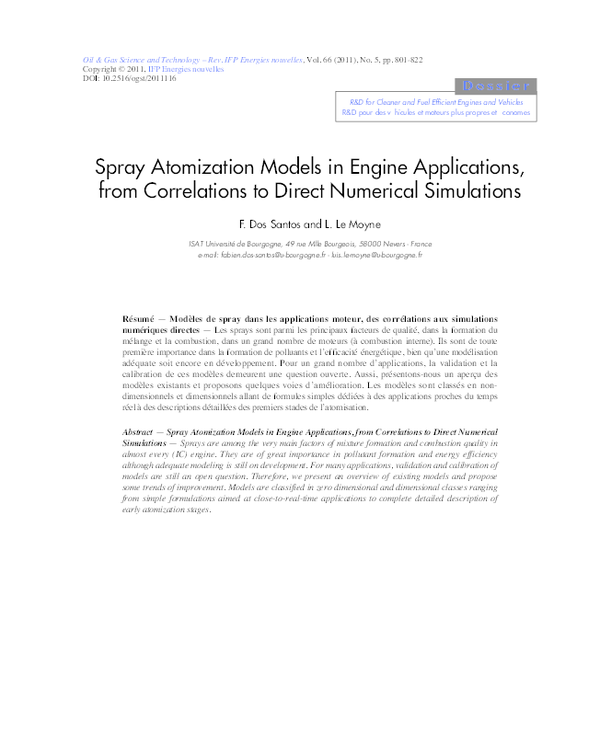 (PDF) Spray Atomization Models in Engine Applications, from Correlations to Direct Numerical ...