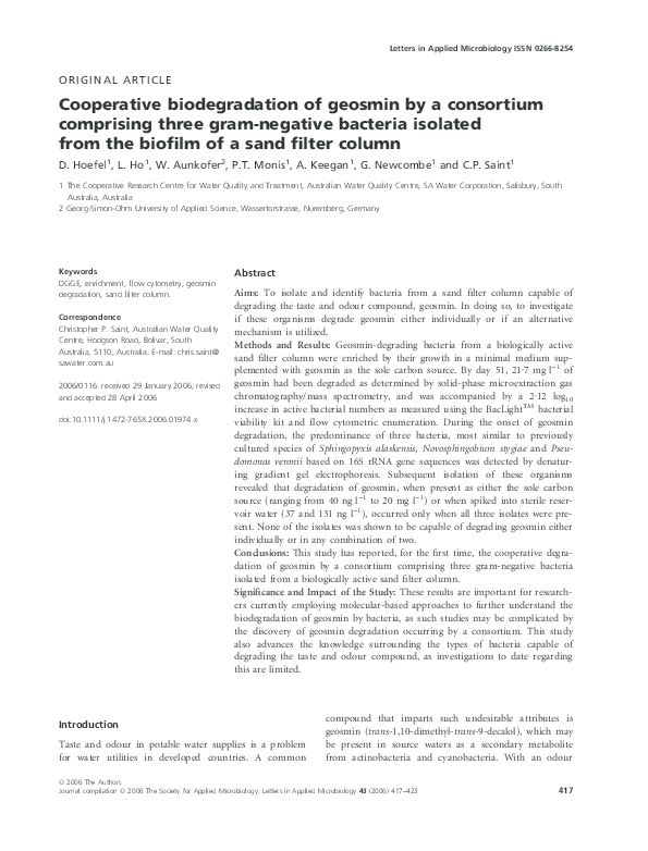 (PDF) Cooperative biodegradation of geosmin by a consortium comprising ...