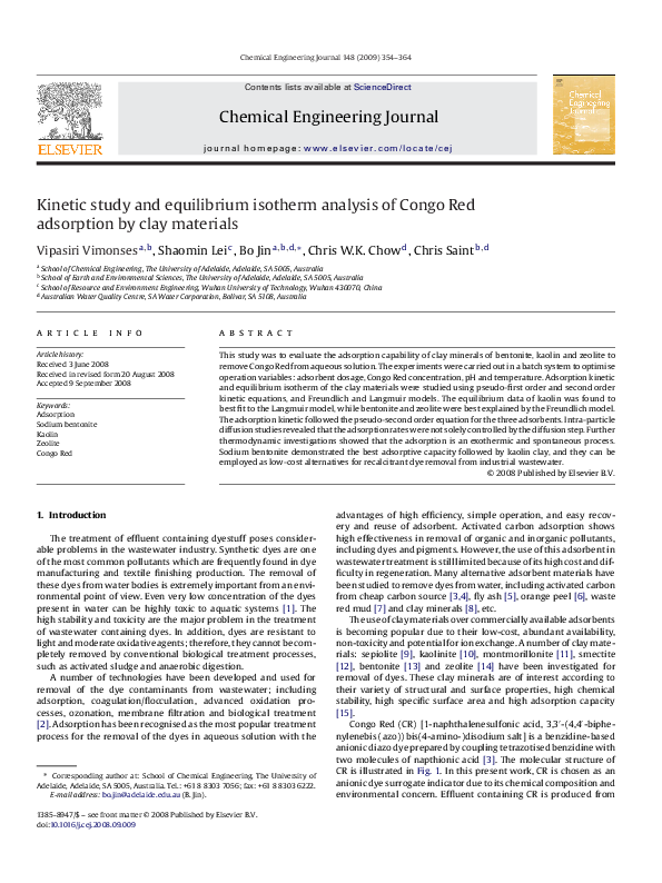 (PDF) Kinetic study and equilibrium isotherm analysis of Congo Red ...