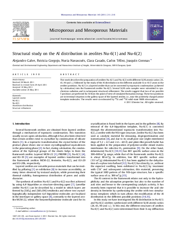 (PDF) Structural study on the Al distribution in zeolites Nu-6(1) and ...