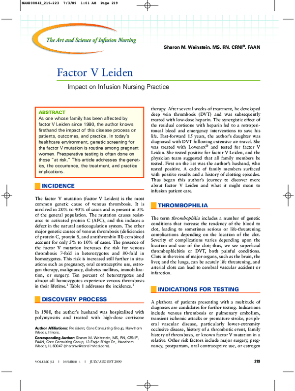 (PDF) Factor 5 Leiden Deficiency