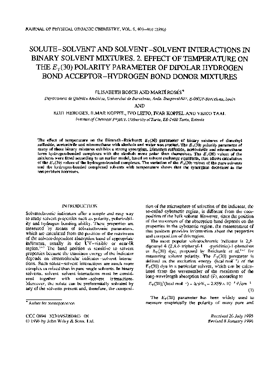 (PDF) Solute–solvent and solvent–solvent interactions in binary solvent ...