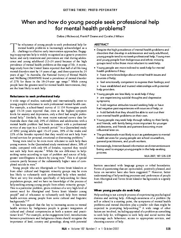 (PDF) When and how do young people seek professional help for mental ...