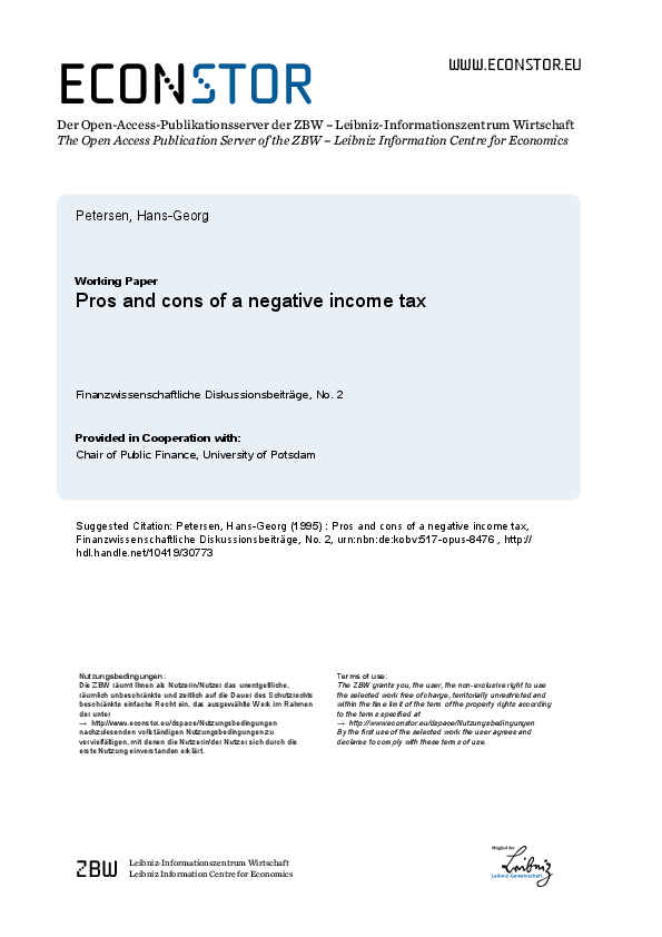 (PDF) Pros and Cons of a Negative Income Tax