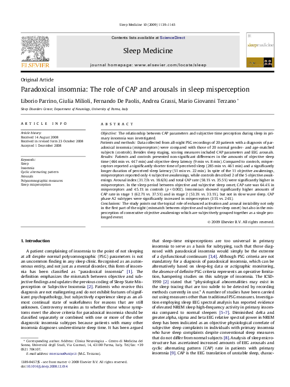 (PDF) Paradoxical insomnia: The role of CAP and arousals in sleep ...