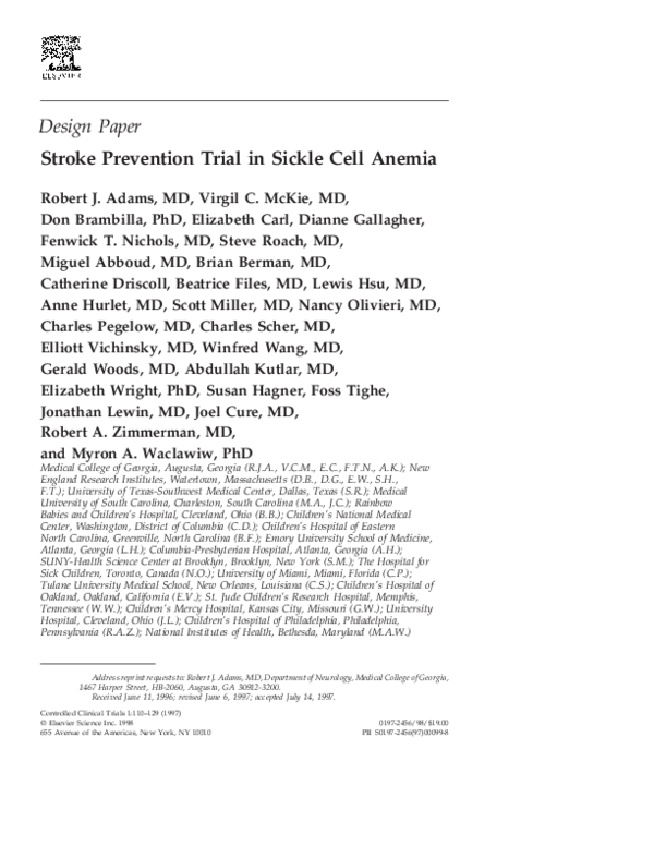 (PDF) Stroke Prevention Trial in Sickle Cell Anemia