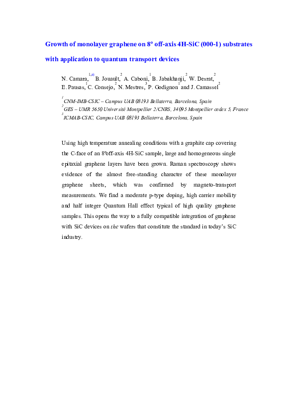 (PDF) Growth of monolayer graphene on 8° off-axis 4H–SiC (000–1 ...