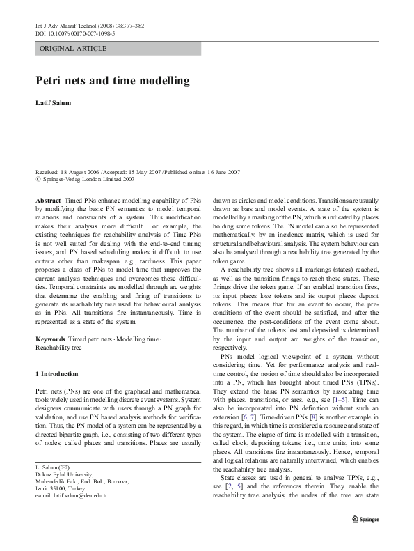 (PDF) Petri nets and time modelling | Latif Salum - Academia.edu