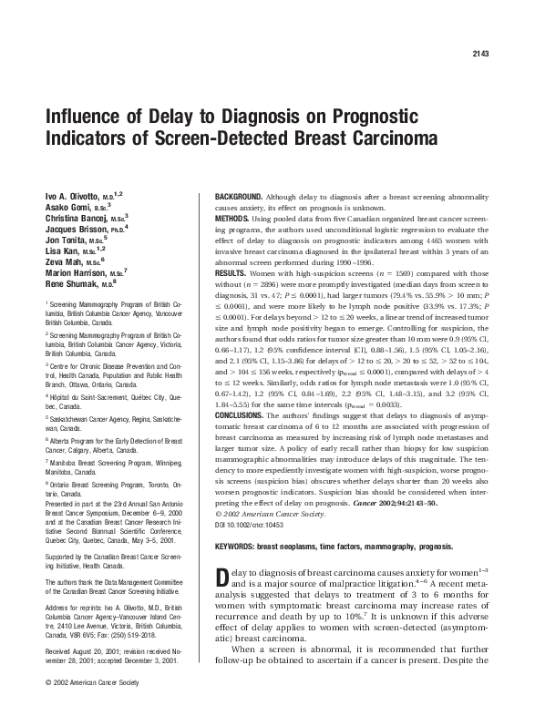(PDF) Influence of delay to diagnosis on prognostic indicators of ...