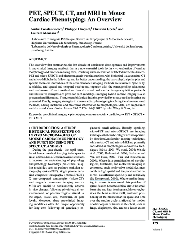 (PDF) PET, SPECT, CT, and MRI in Mouse Cardiac Phenotyping: An Overview