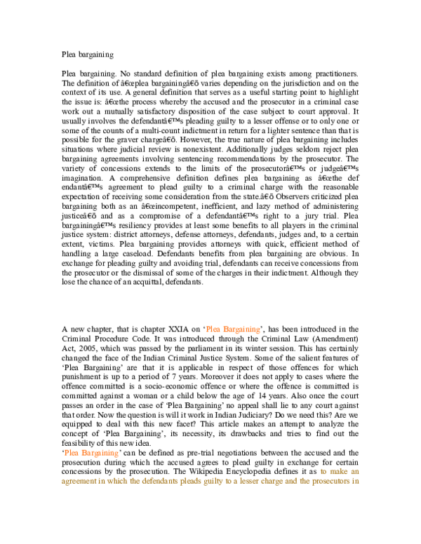 (DOC) Plea bargaining Plea bargaining. No standard definition of plea ...