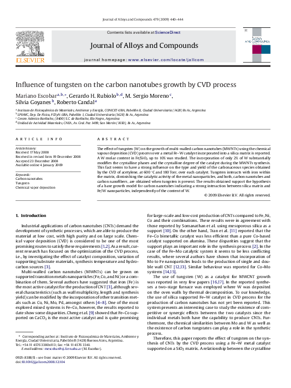 (PDF) Influence of tungsten on the carbon nanotubes growth by CVD process
