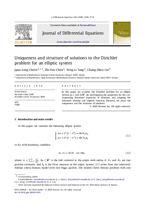 (PDF) Uniqueness and structure of solutions to the Dirichlet problem for an elliptic system