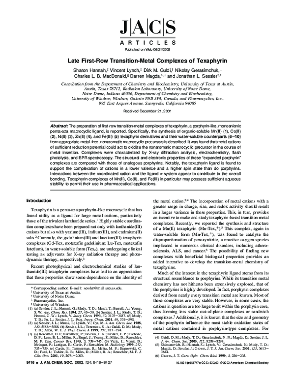 (PDF) Late First-Row Transition-Metal Complexes of Texaphyrin