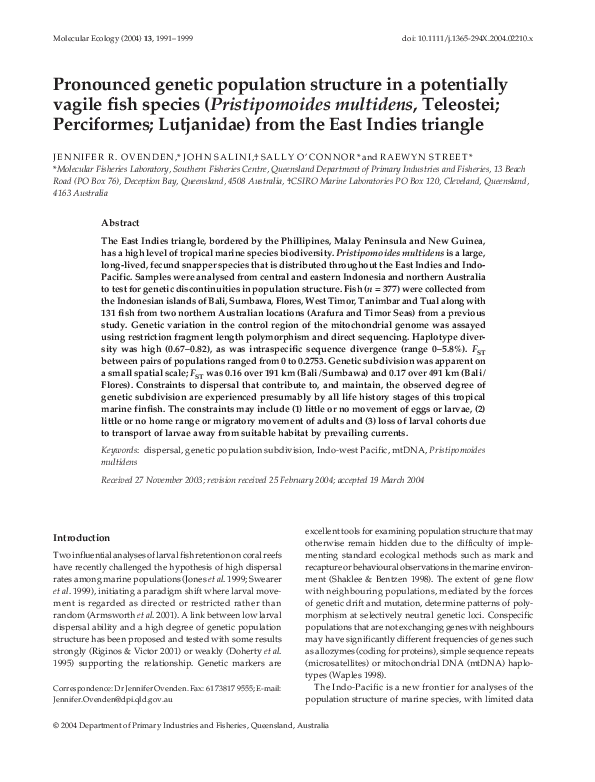 (PDF) Pronounced genetic population structure in a potentially vagile ...