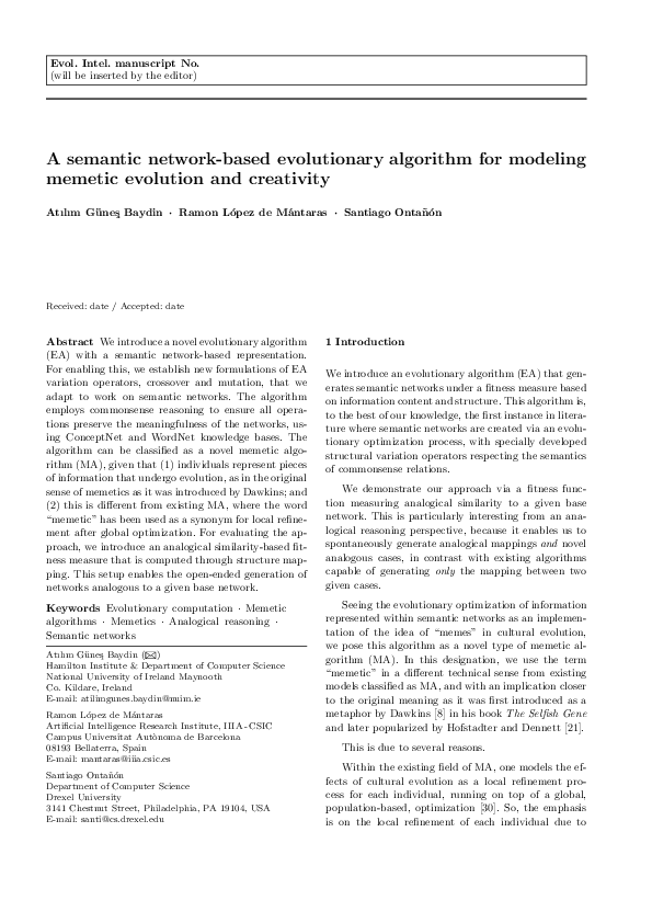 (PDF) A semantic network-based evolutionary algorithm for computational creativity