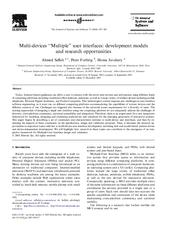 (PDF) Multi-devices “Multiple” user interfaces: development models and ...