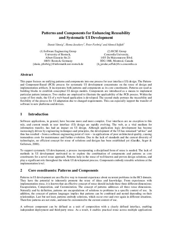 (PDF) Patterns and components for enhancing reusability and systematic UI development