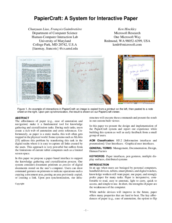 (PDF) PapierCraft: A System for Interactive Paper