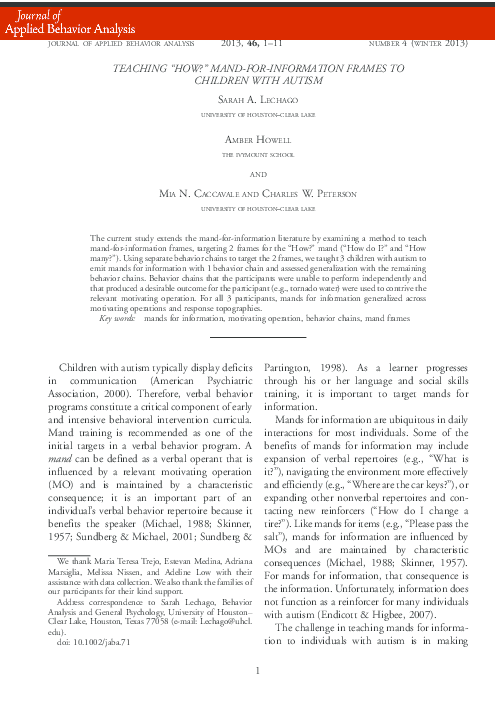 (PDF) Teaching “how?” mand-for-information frames to children with autism