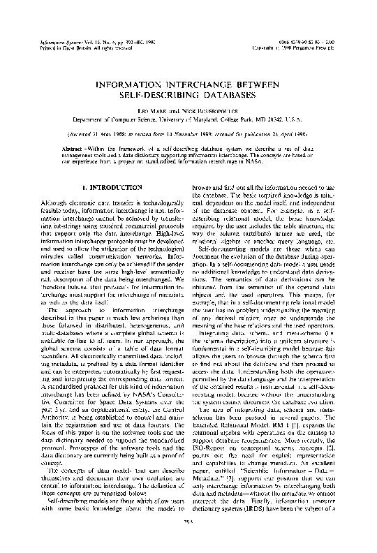 (PDF) Information interchange between self-describing databases