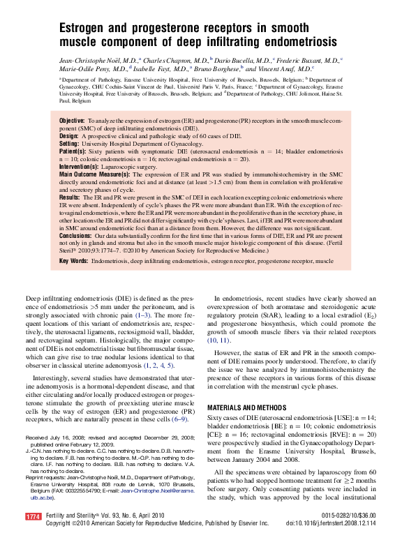 (PDF) Estrogen and progesterone receptors in smooth muscle component of ...