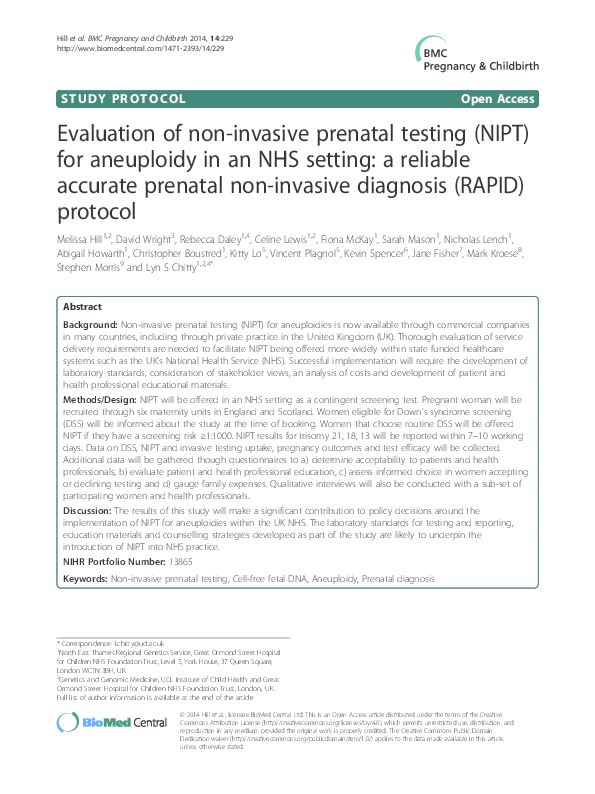 (PDF) Evaluation of non-invasive prenatal testing (NIPT) for aneuploidy ...