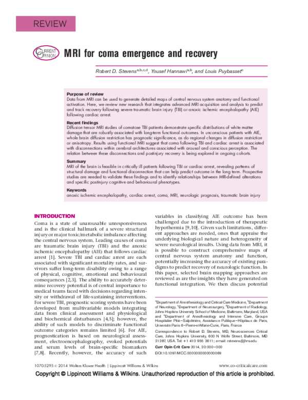 (PDF) MRI for coma emergence and recovery