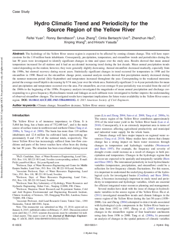 (PDF) Hydro Climatic Trend and Periodicity for the Source Region of the ...