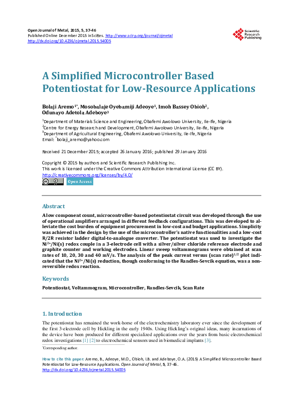 (PDF) A Simplified Microcontroller Based Potentiostat for Low-Resource Applications