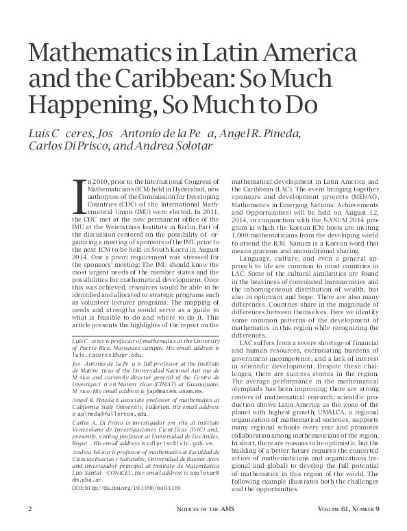 (PDF) Mathematicians in Latin America and the Caribbean: So Much ...