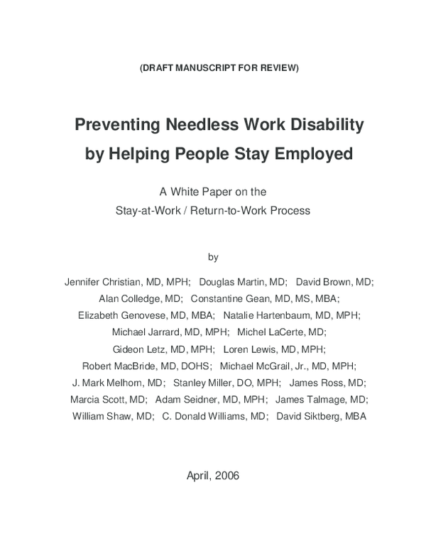 (PDF) Preventing Needless Work Disability by Helping People Stay Employed