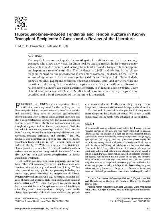 (PDF) Fluoroquinolones-Induced Tendinitis and Tendon Rupture in Kidney ...