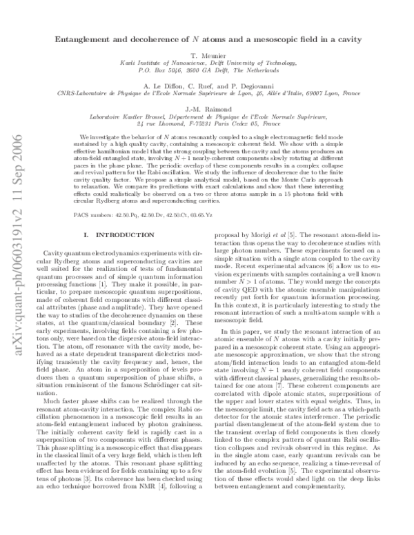 (PDF) Entanglement and decoherence of N atoms and a mesoscopic field in ...