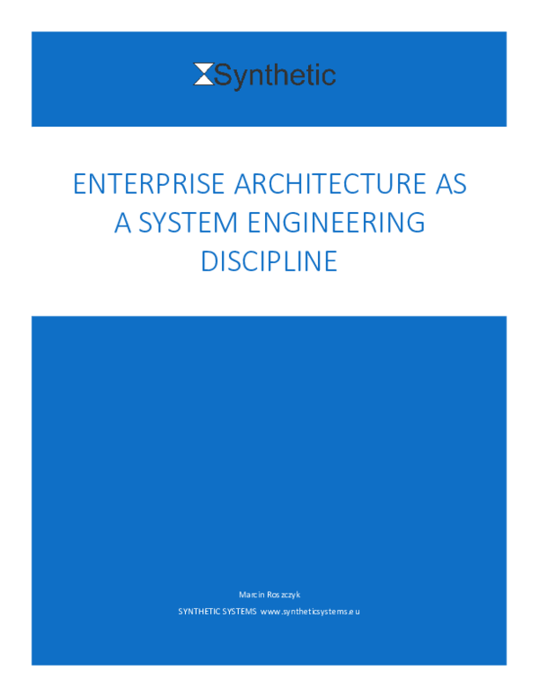 (PDF) ENTERPRISE ARCHITECTURE AS A SYSTEM ENGINEERING DISCIPLINE