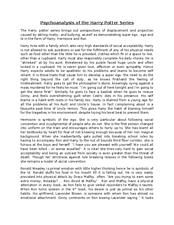 (DOC) Psychoanalysis of Harry Potter